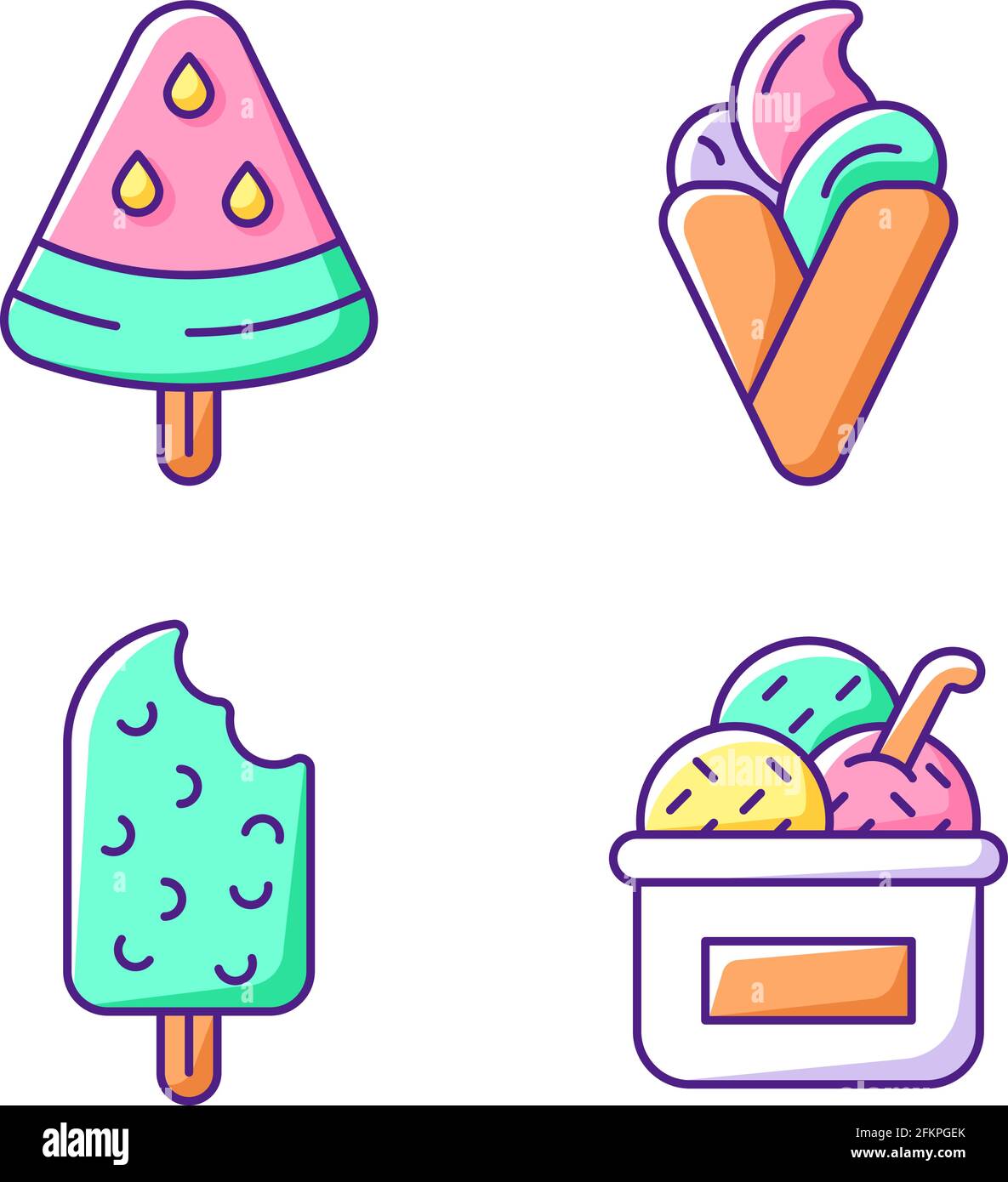 Ice cream types RGB color icons set Stock Vector Image & Art - Alamy