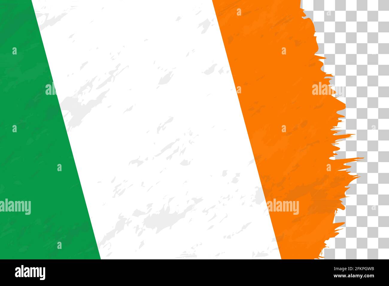Horizontal Abstract Grunge Brushed Flag of Ireland on Transparent Grid ...