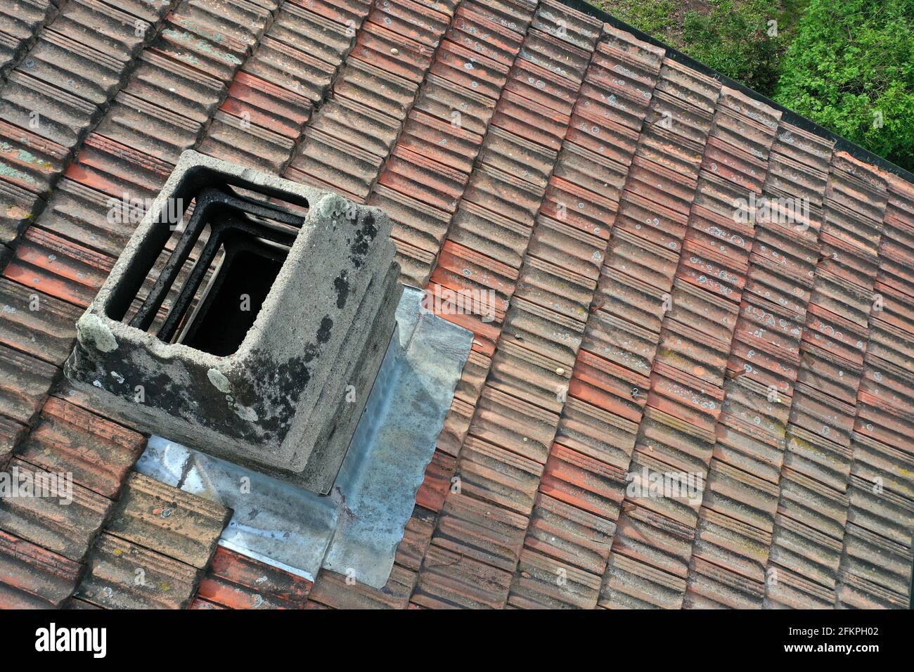 italiy tile roof chimney detail aerial drone view Stock Photo - Alamy