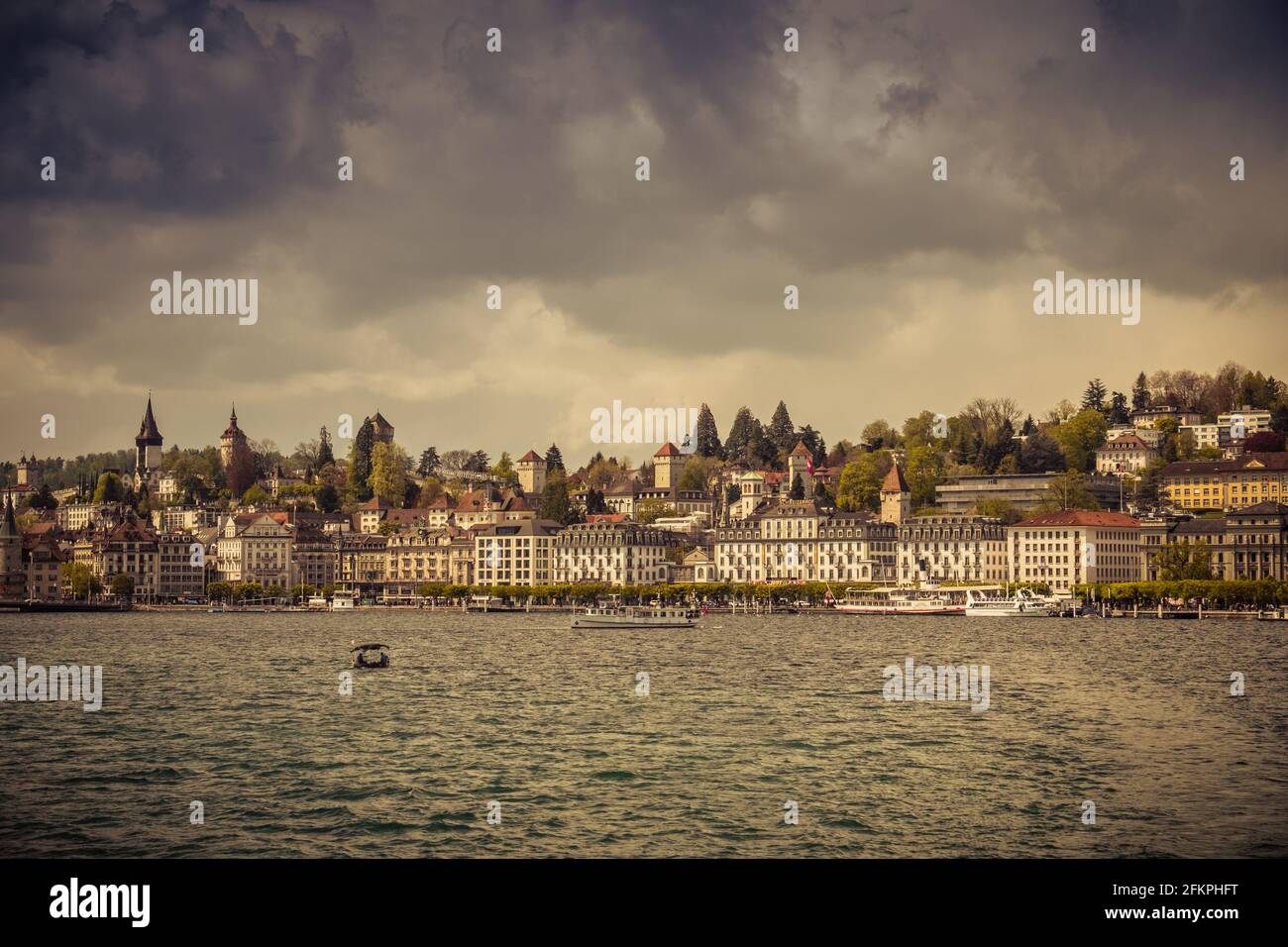 Landscape view of the lake and town of Luzern, shot in Luzern ...