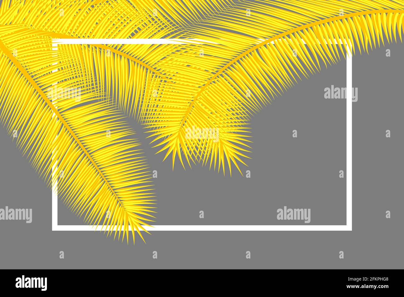 Frame with palm leaves. Floral tropical background. Yellow and gray ...
