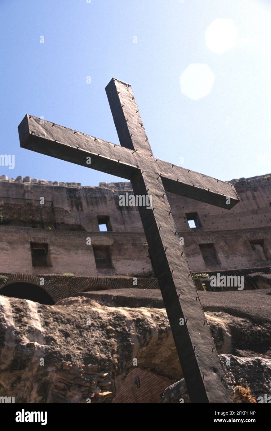 Christian cross inside Roman Colosseum, Rome Italy Stock Photo - Alamy