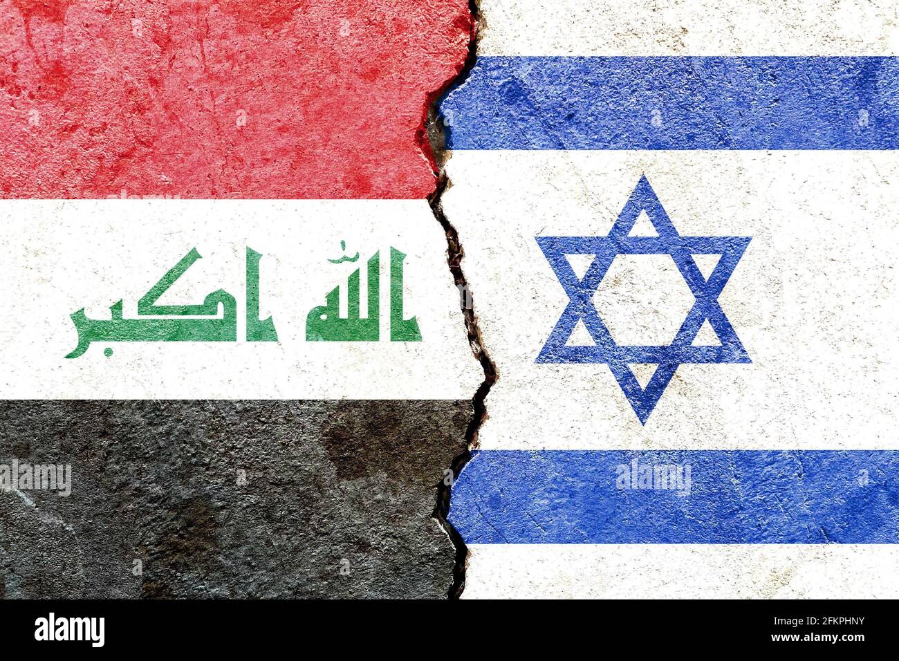 Iraq vs Israel flags on cracked wall, political conflict concept Stock ...