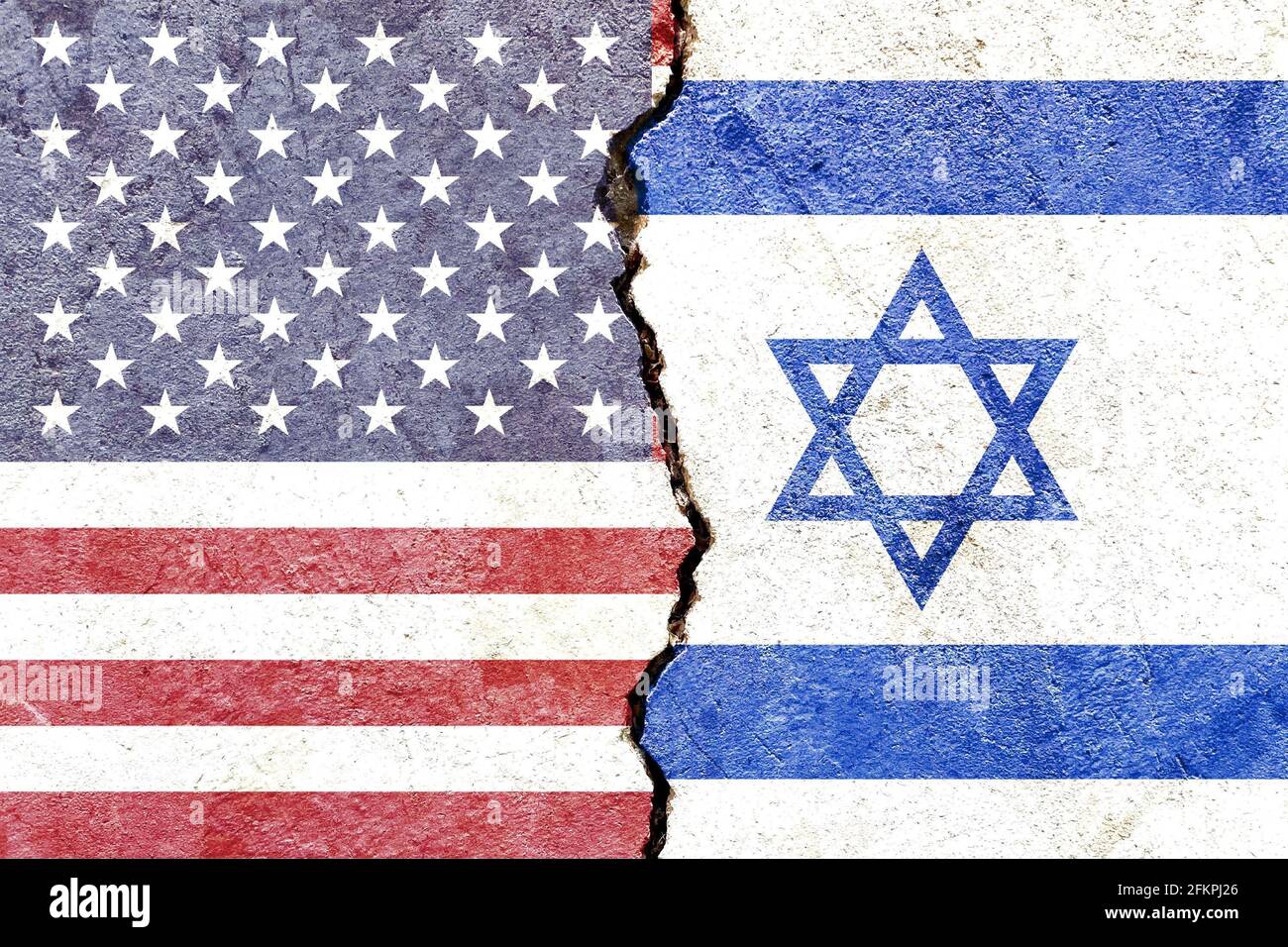 USA VS Israel flags on cracked wall, political conflict concept Stock ...