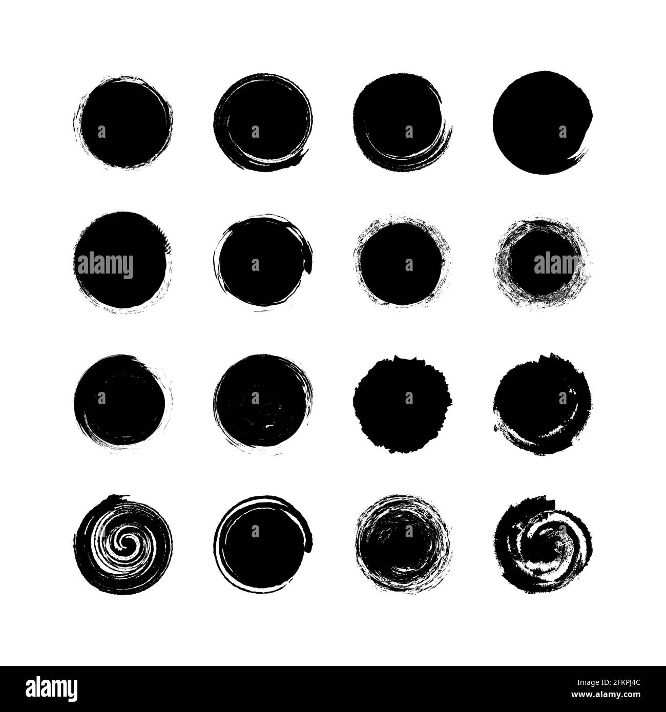 Black ink watercolor shapes. Circles hand painted set. Vector ...