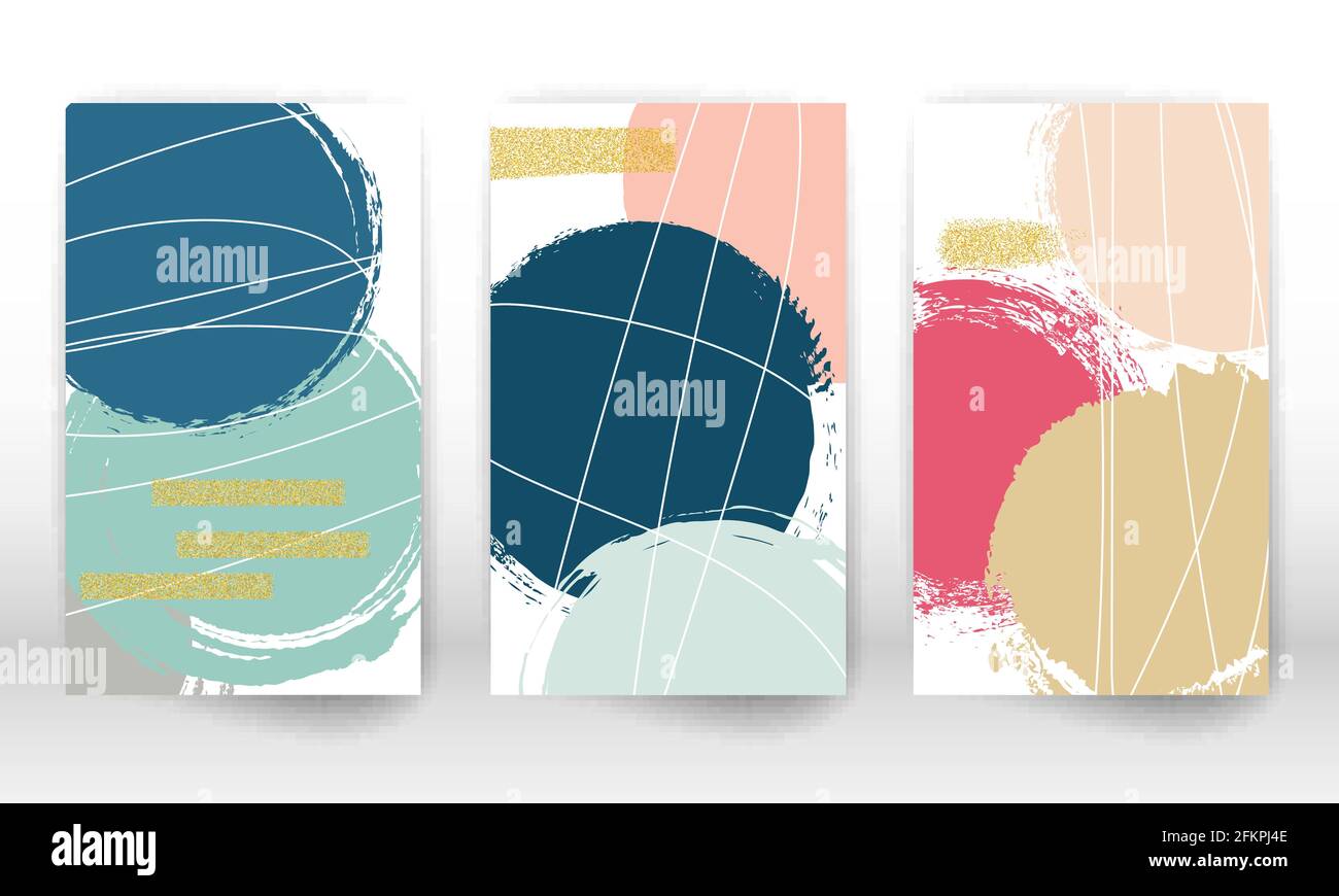 Watercolor effect design cover. Set of abstract hand drawn geometric ...