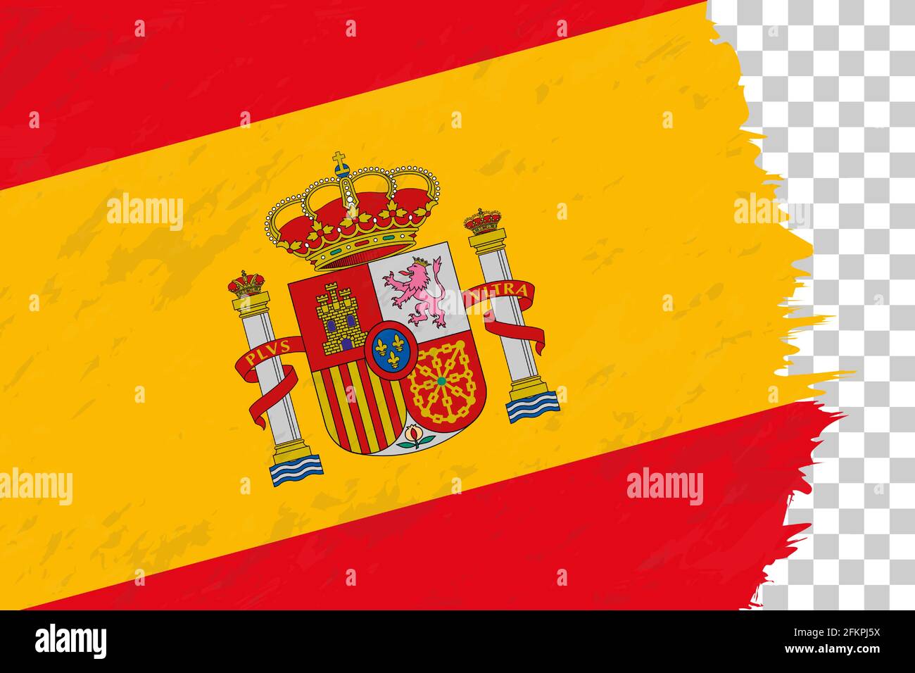 Horizontal Abstract Grunge Brushed Flag of Spain on Transparent Grid ...