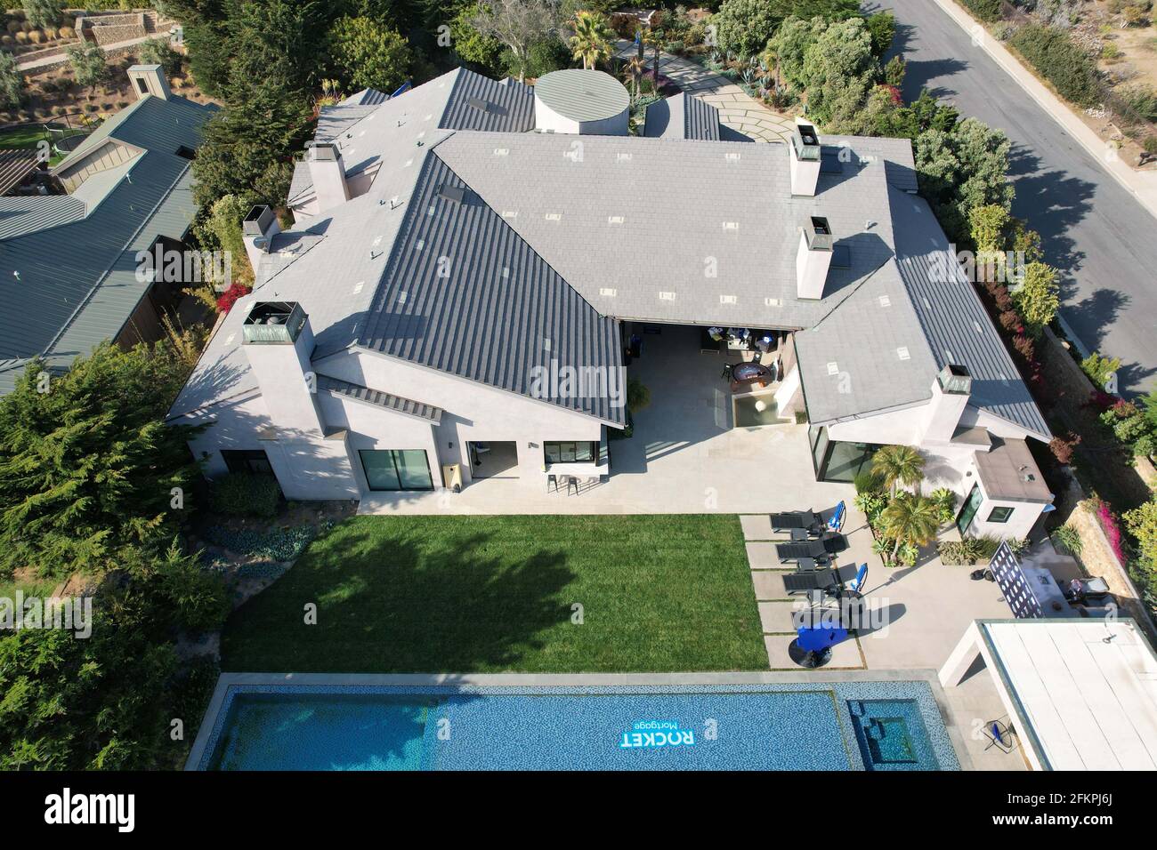An aerial view of the Los Angeles Rams Draft House at11902 Ellice St ...