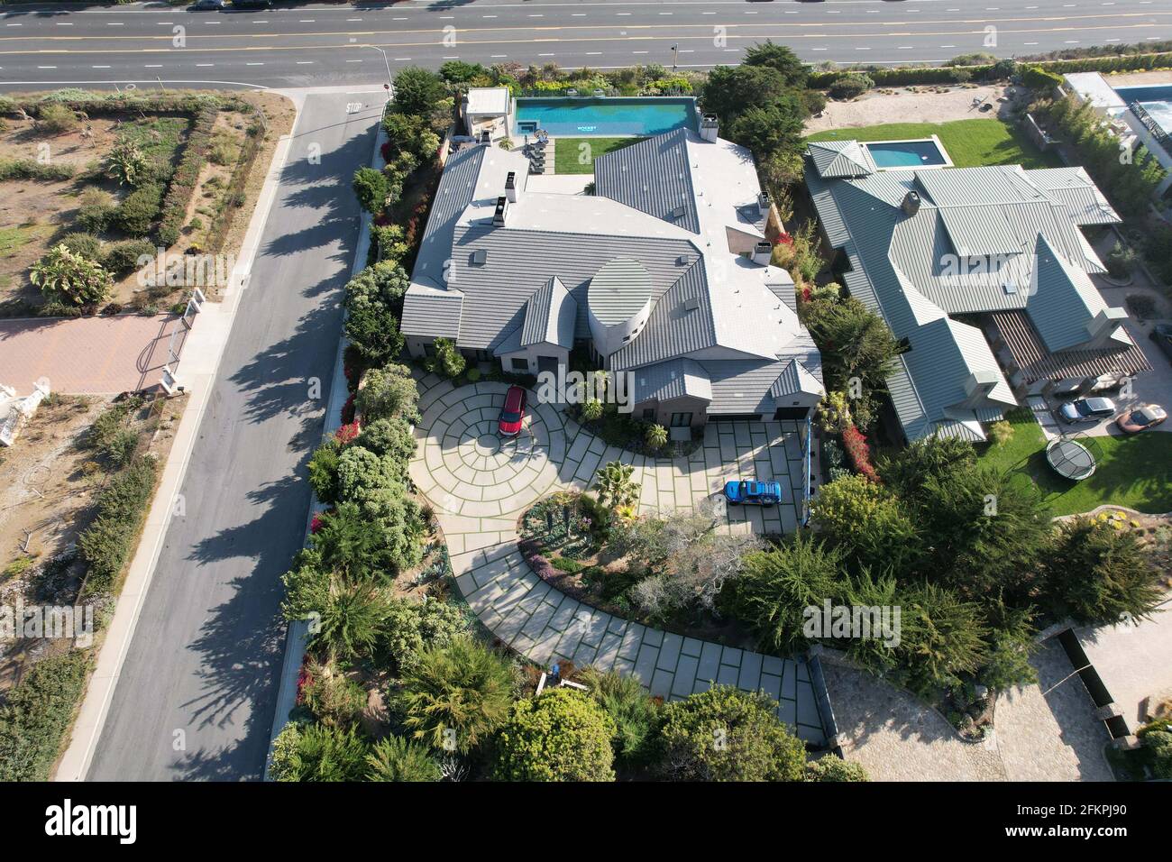 An aerial view of the Los Angeles Rams Draft House at11902 Ellice St ...