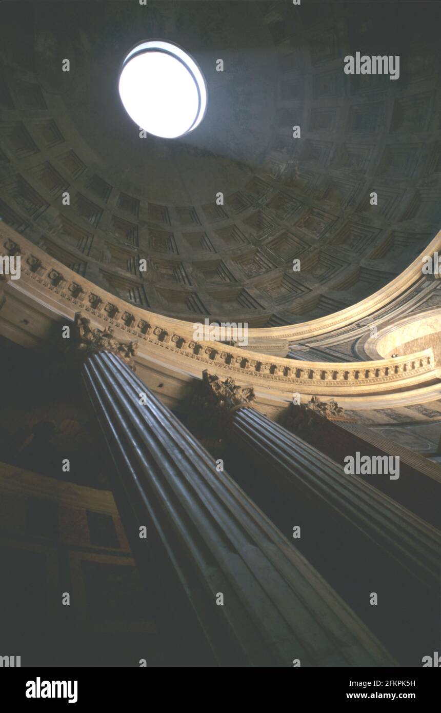 Sunlight streams through the oculus in the Pantheon, built 118-125 A.D ...
