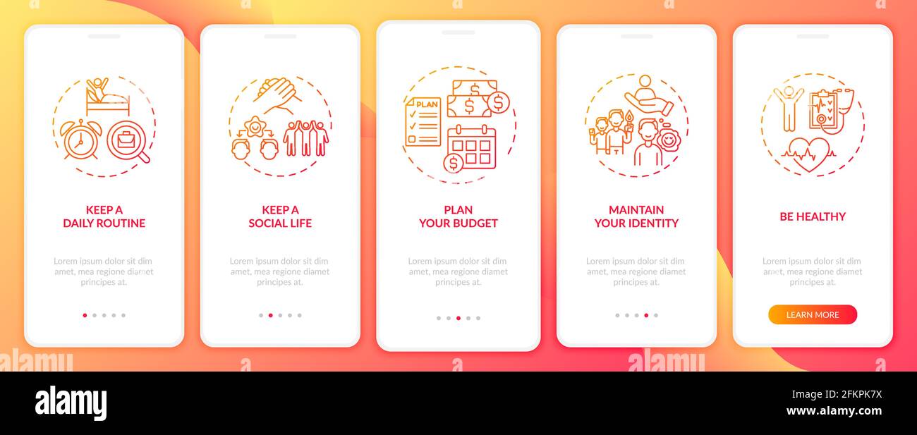 Job transition tips onboarding mobile app page screen with concepts ...