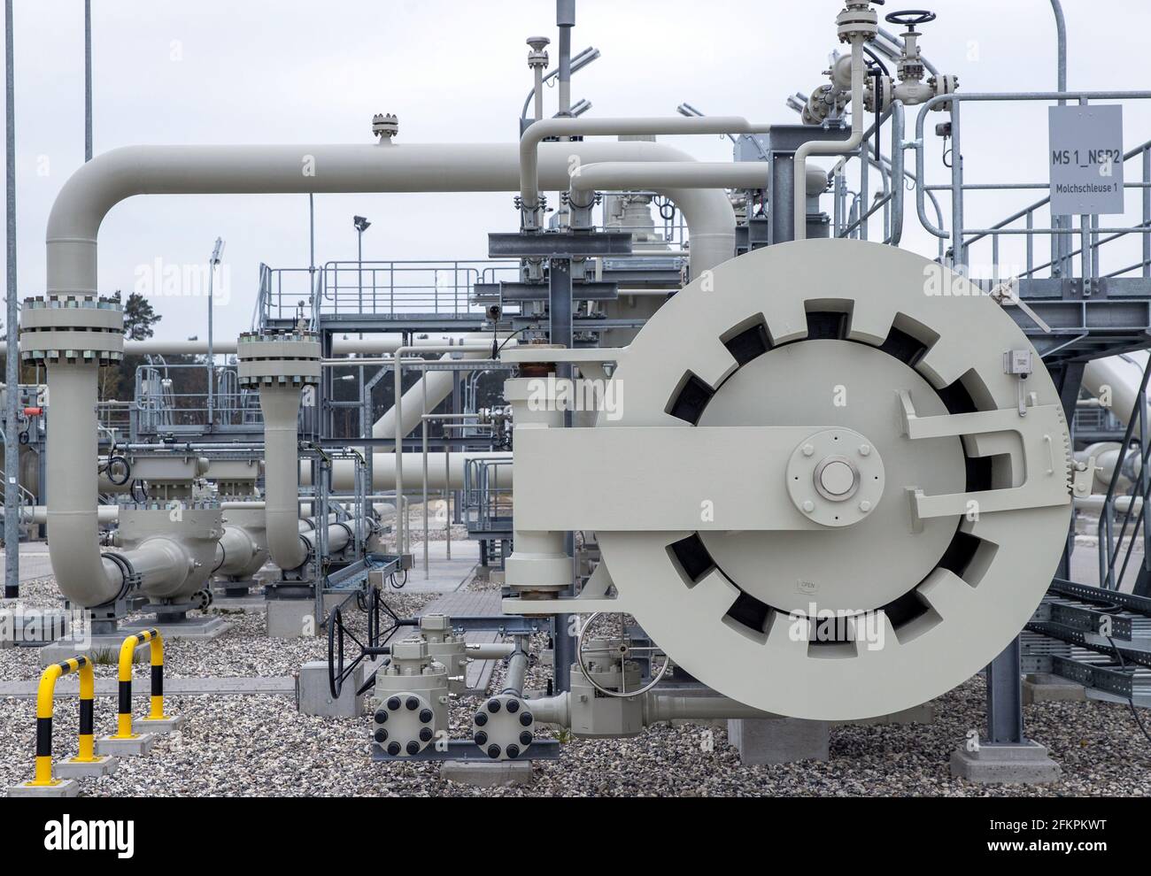 Lubmin, Germany. 29th Apr, 2021. Pigging station, pipe systems and shut ...