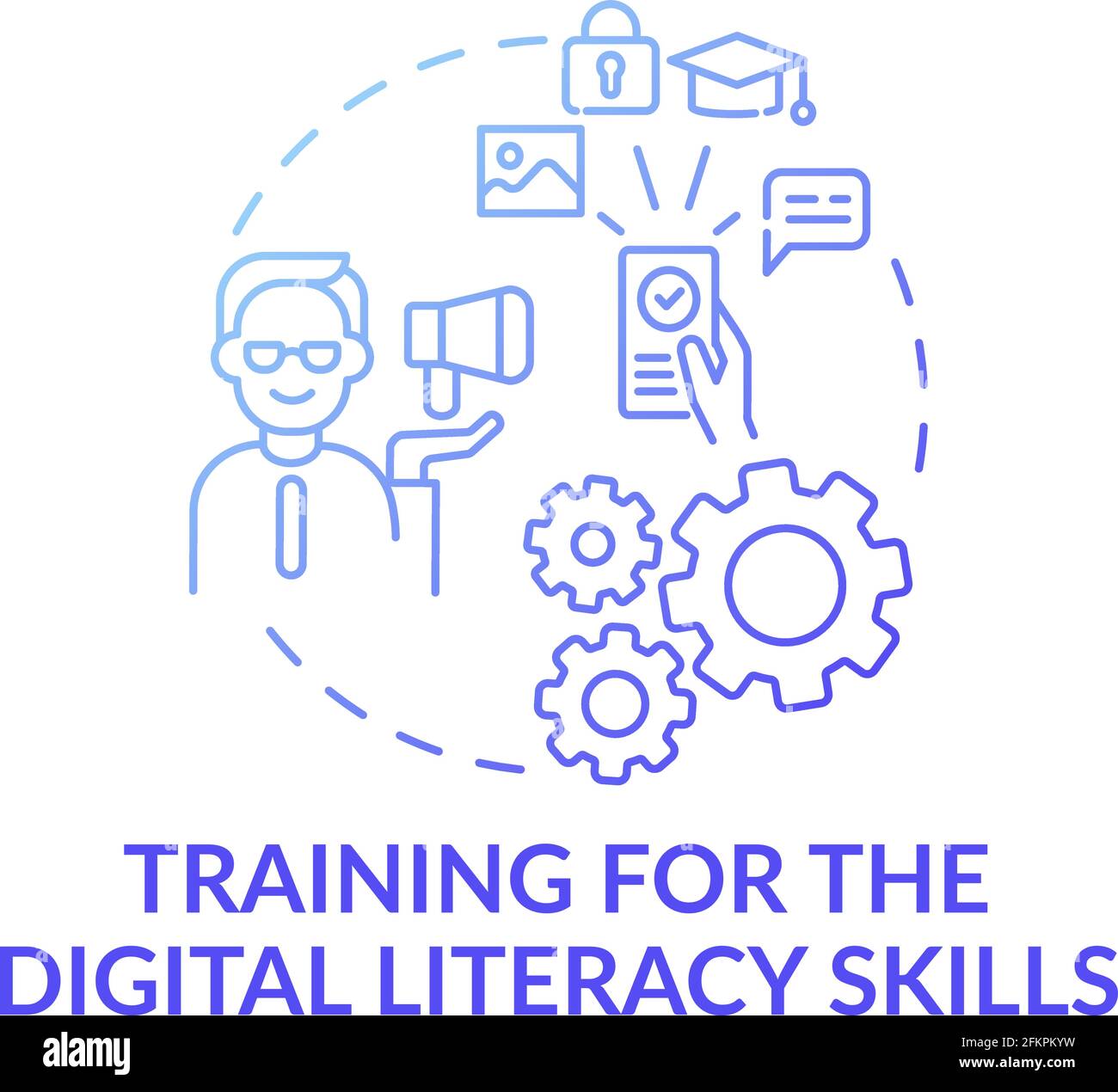 Training for the digital literacy skills dark blue concept icon ...