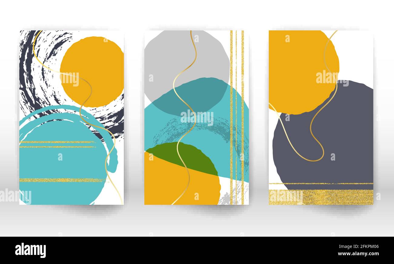 Watercolor effect design cover. Set of abstract hand drawn geometric ...