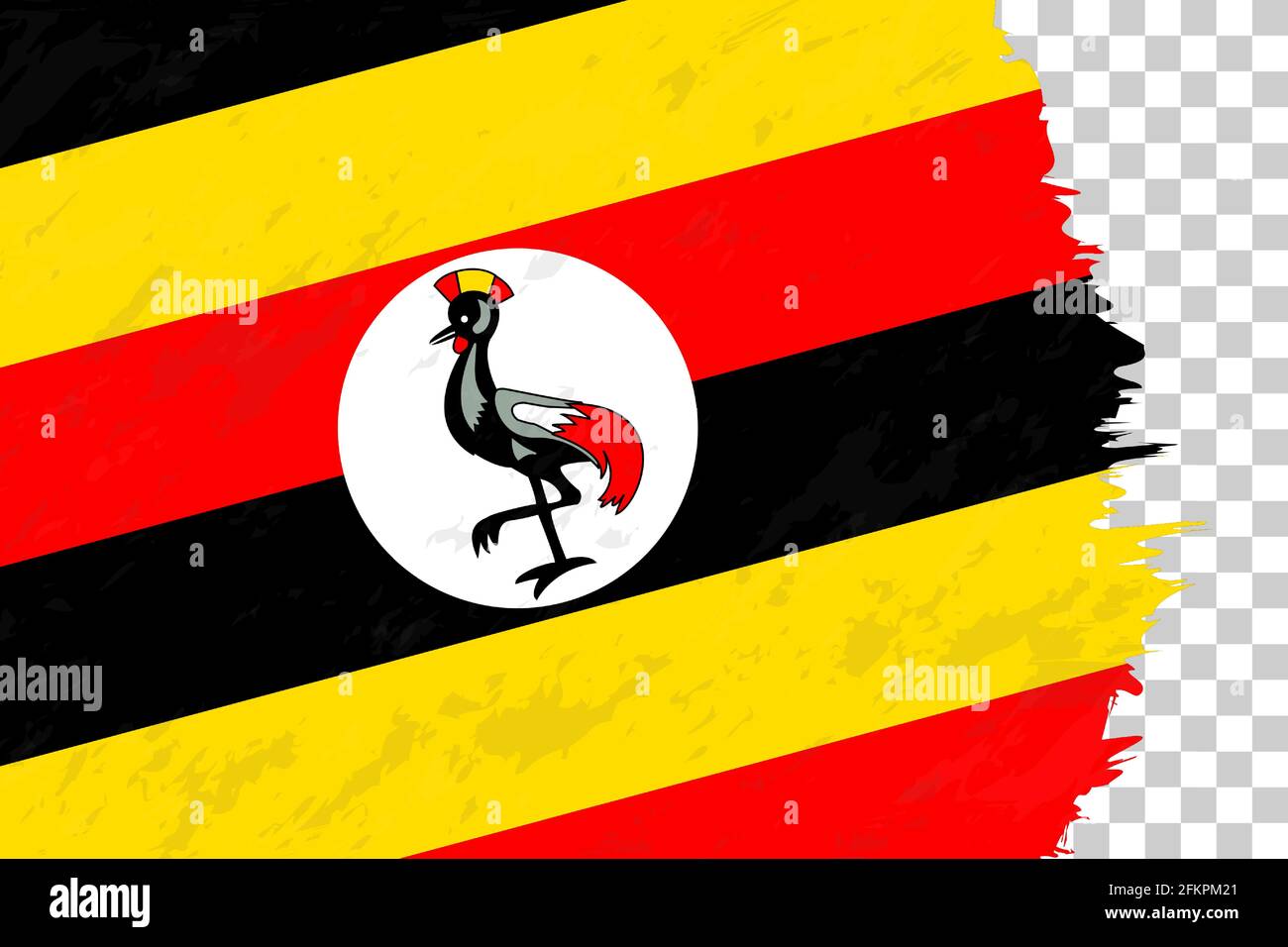 Horizontal Abstract Grunge Brushed Flag of Uganda on Transparent Grid ...