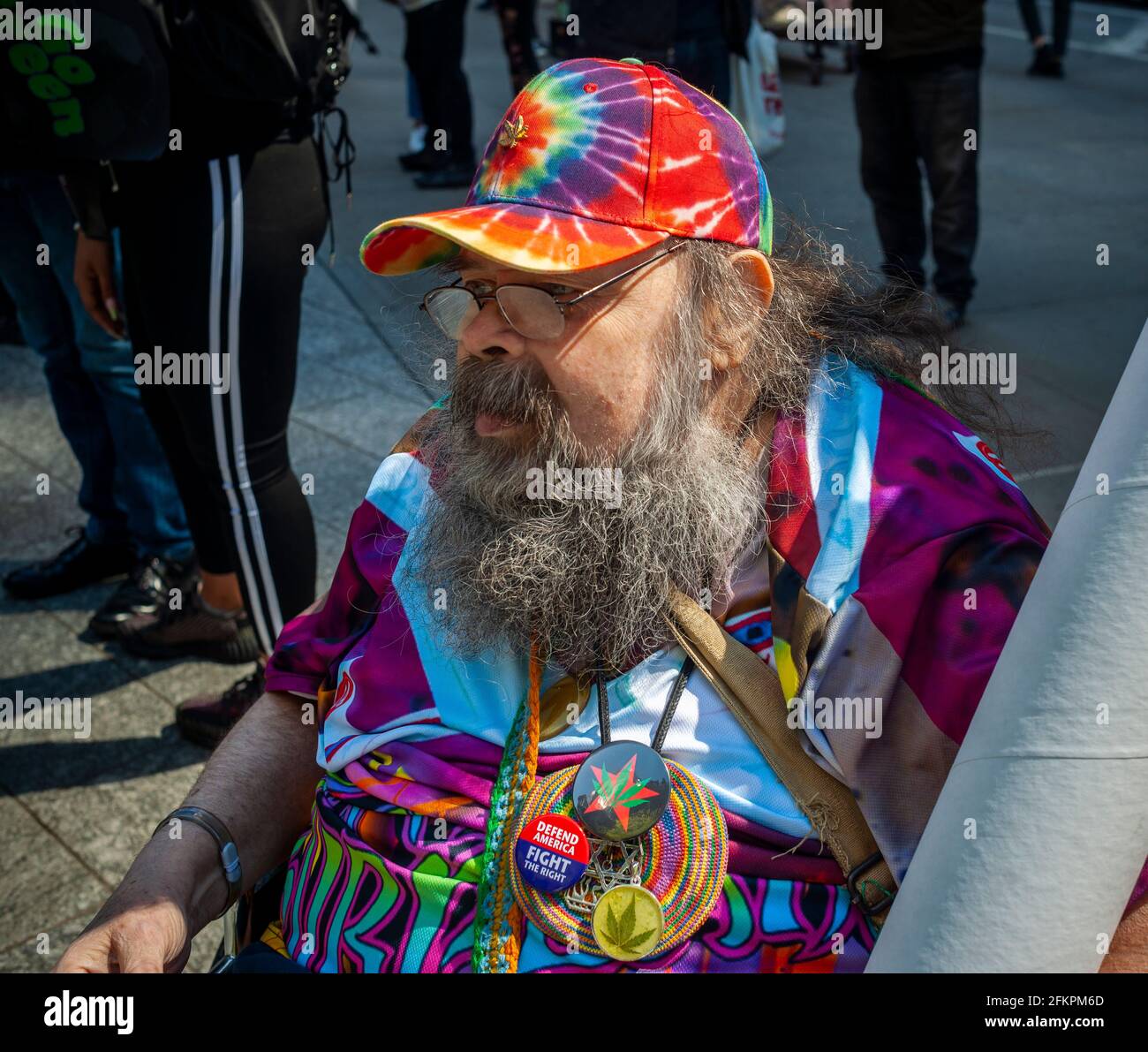 Aaron Kaye, the Yippie Pie Man at the marijuana march in New York on ...