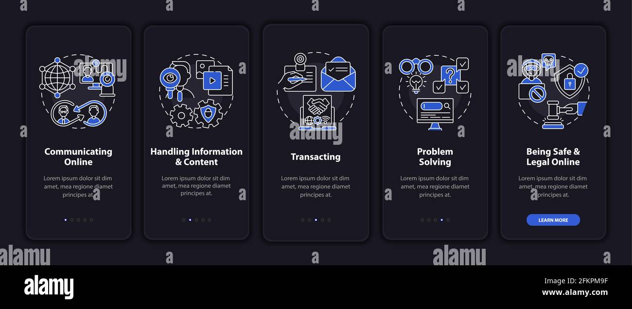 Digital skills onboarding mobile app page screen with concepts. Information technology ...