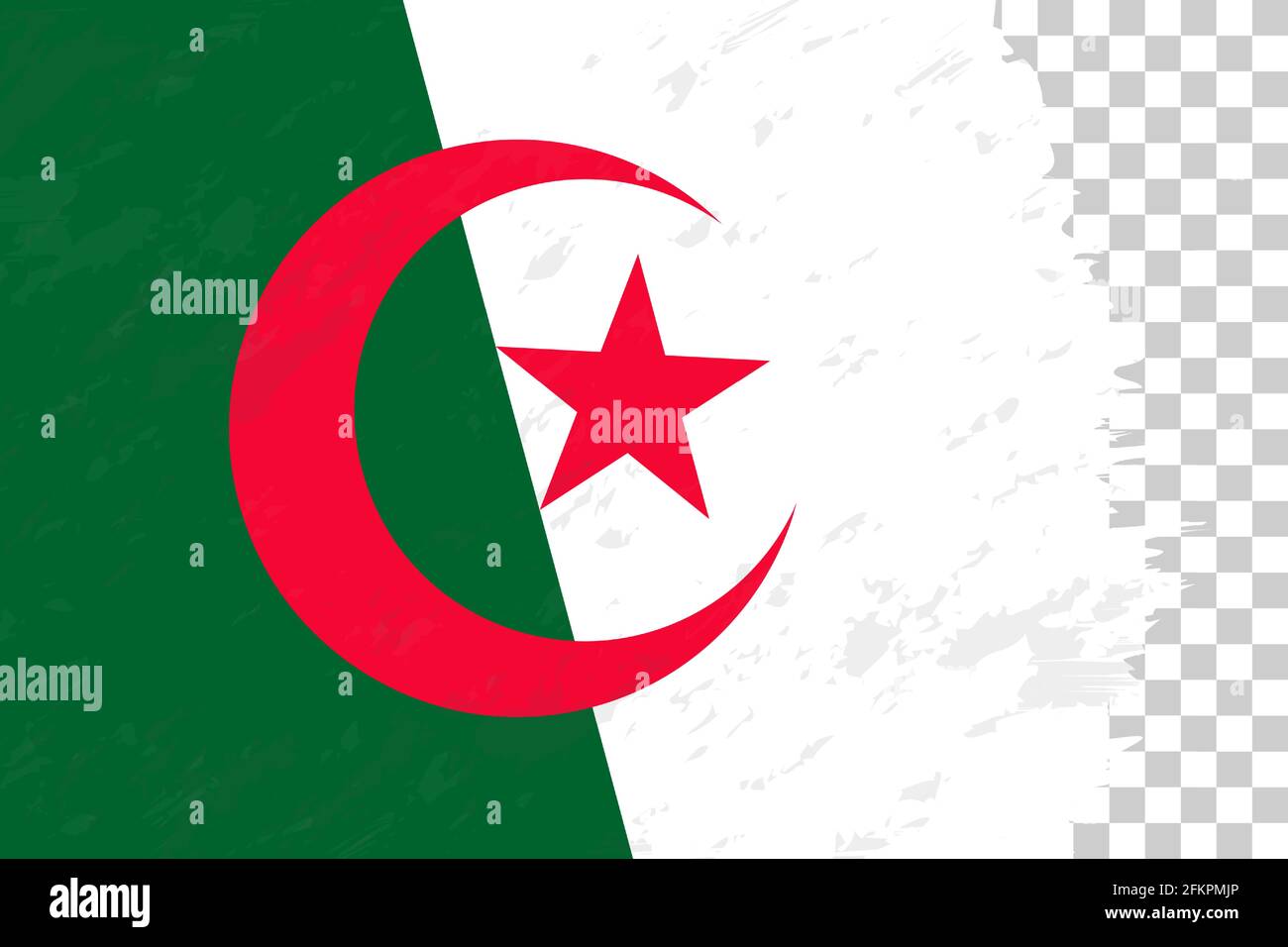 Horizontal Abstract Grunge Brushed Flag of Algeria on Transparent Grid ...