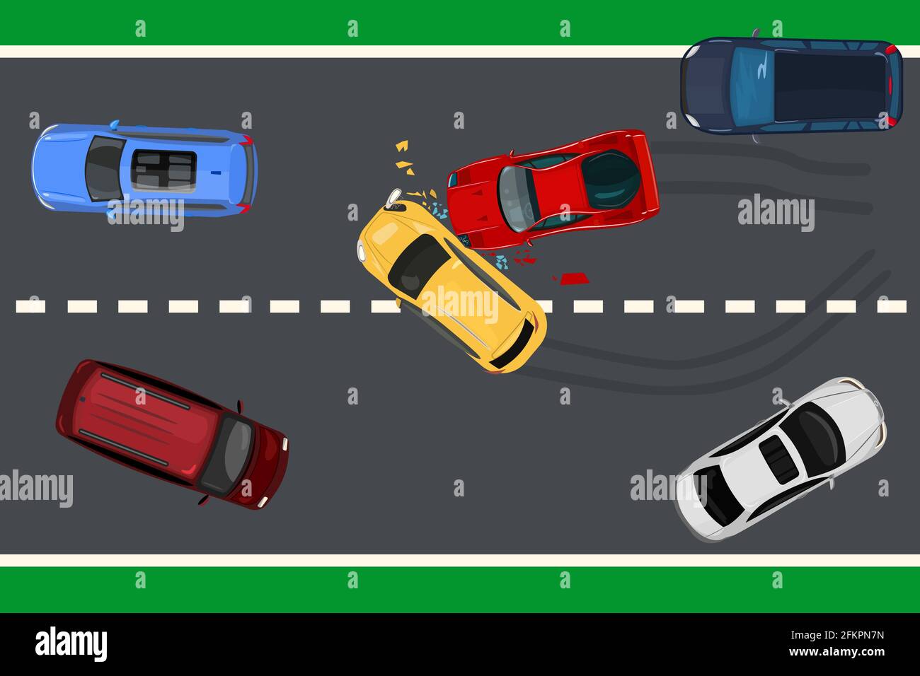 Two car accident top view. Vehicle collision on road. Car crash concept ...