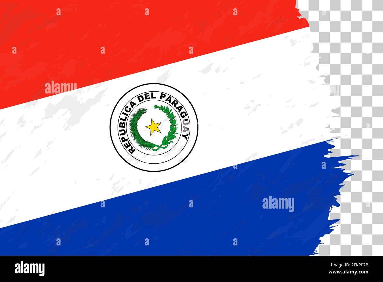 Horizontal Abstract Grunge Brushed Flag of Paraguay on Transparent Grid ...