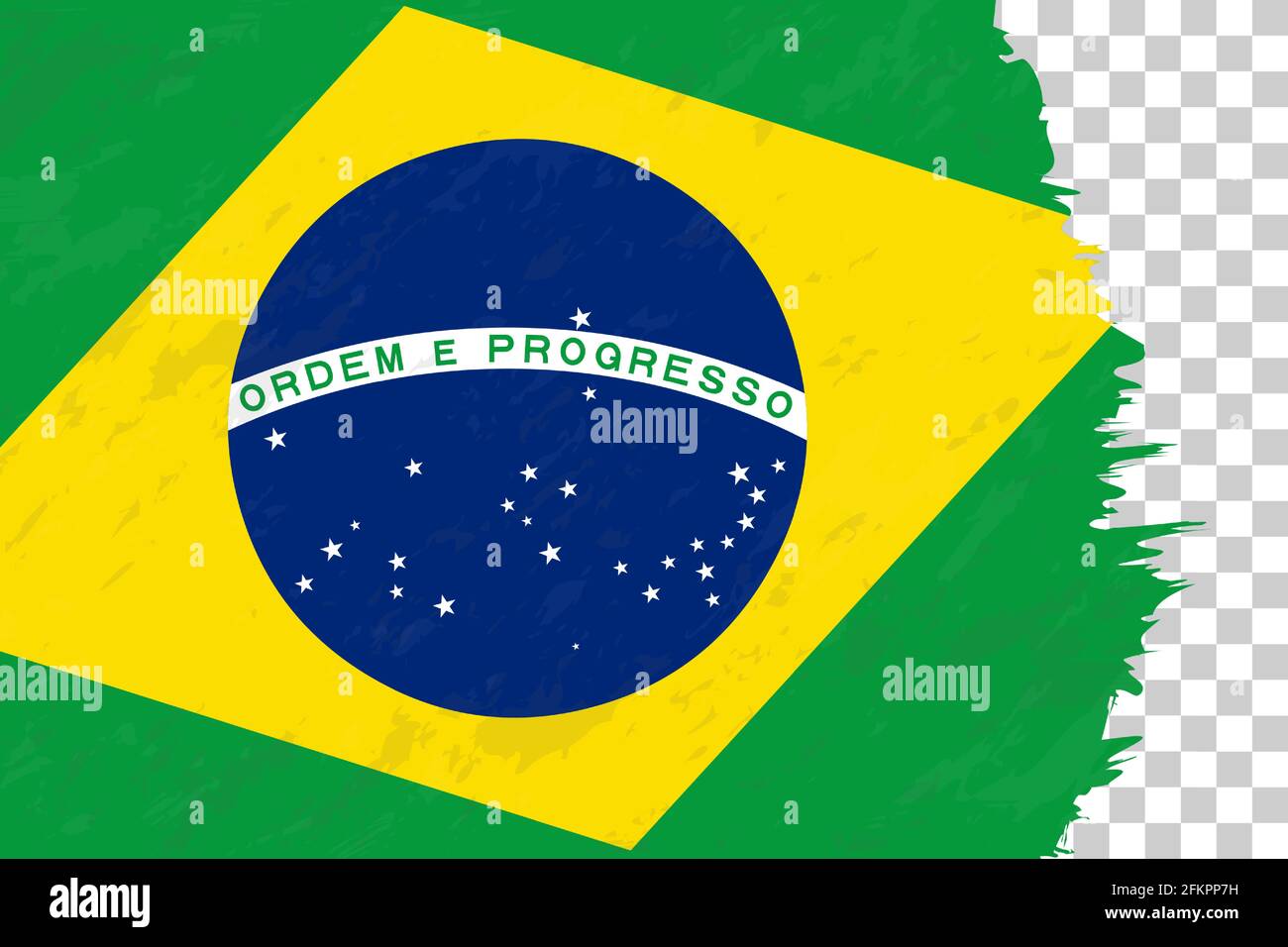 Horizontal Abstract Grunge Brushed Flag of Brazil on Transparent Grid ...
