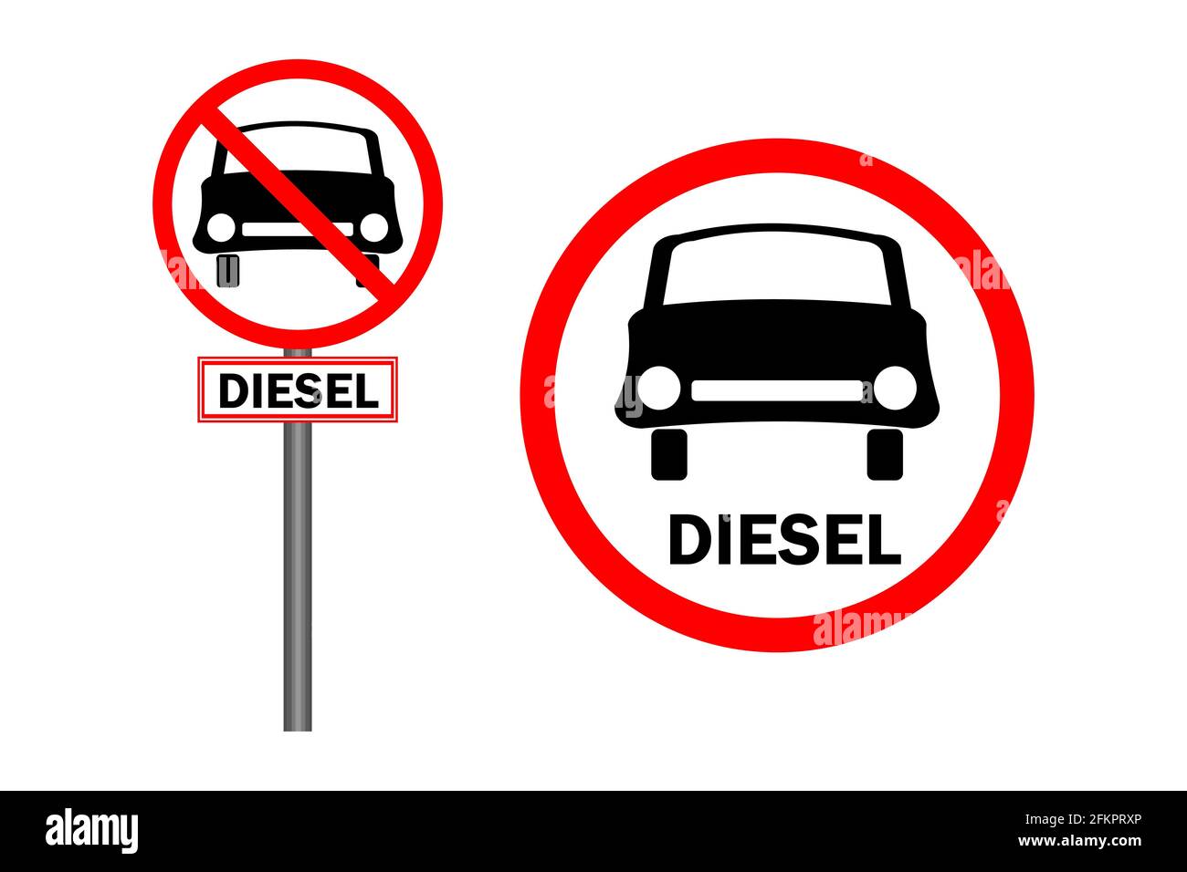 Road sign no diesel car isolated on white background.Traffic mark is ...