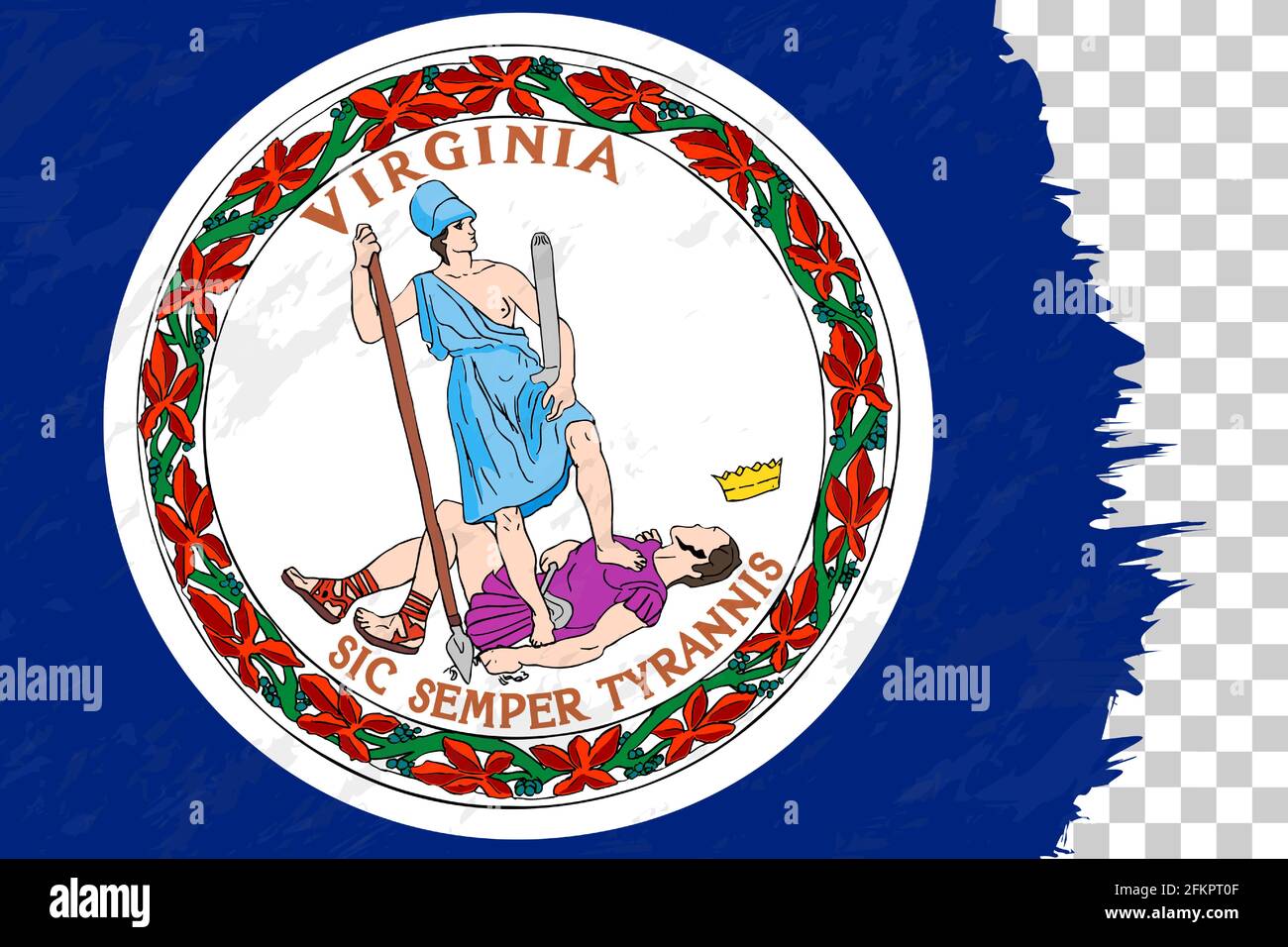 Horizontal Abstract Grunge Brushed Flag of Virginia on Transparent Grid ...