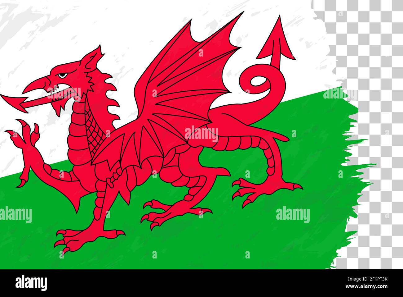 Horizontal Abstract Grunge Brushed Flag of Wales on Transparent Grid ...