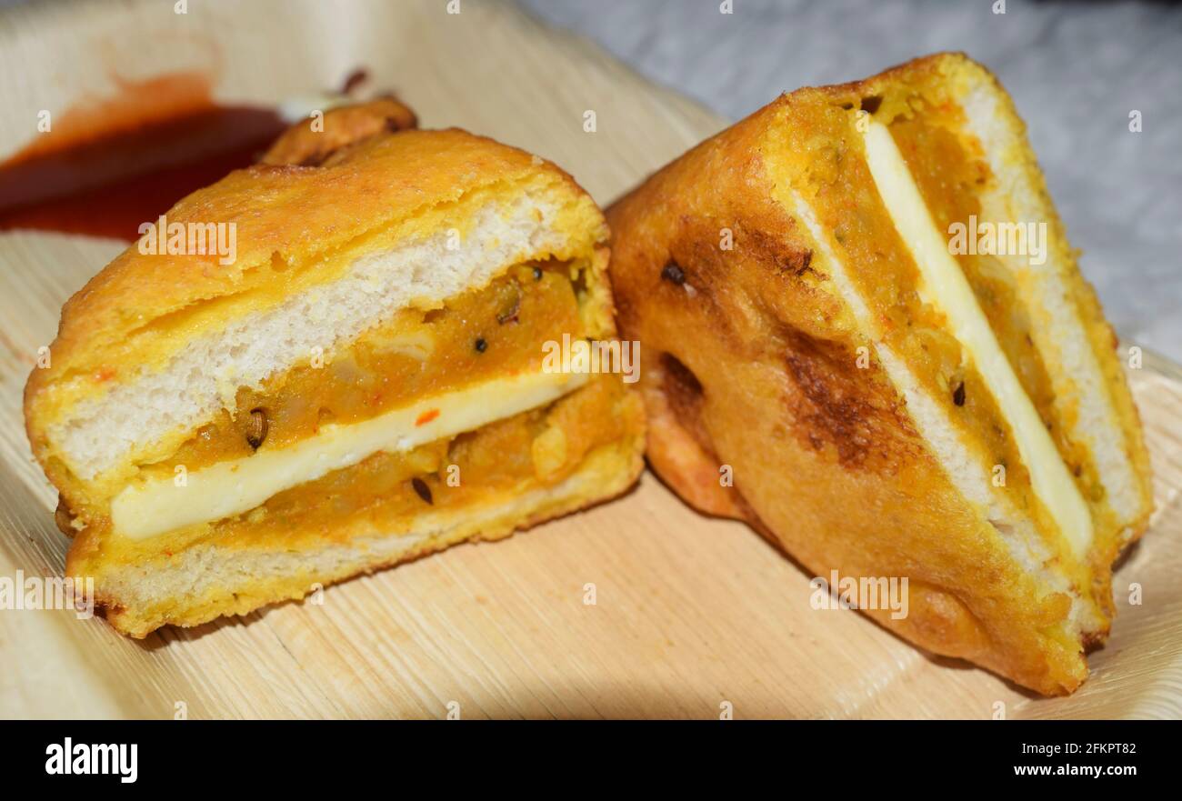 Indian or Pakistani Bread pakoda with stuffed potato curry and Paneer ...