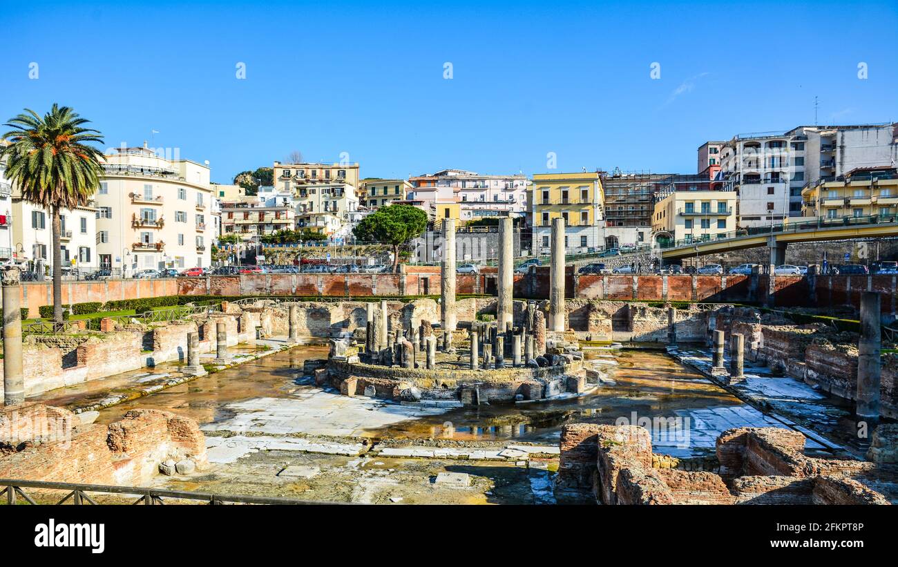 The "Macellum", best known as the Temple of Serapis at Pozzuoli Stock ...