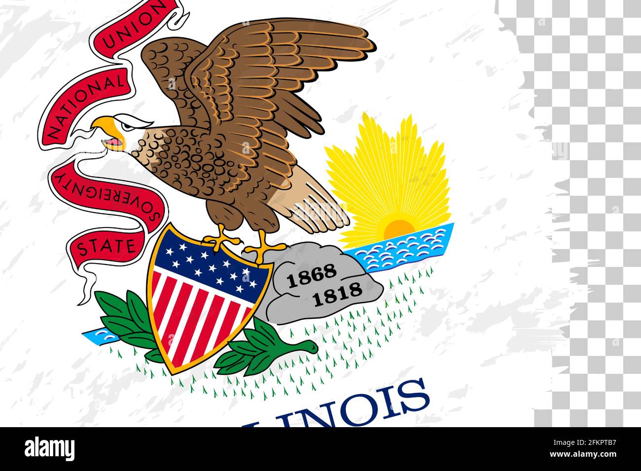Horizontal Abstract Grunge Brushed Flag of Illinois on Transparent Grid ...