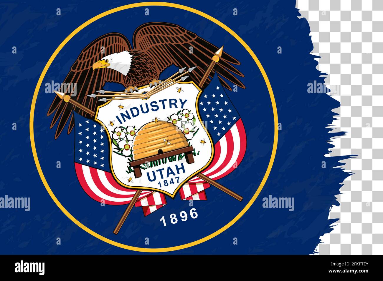 Horizontal Abstract Grunge Brushed Flag of Utah on Transparent Grid ...