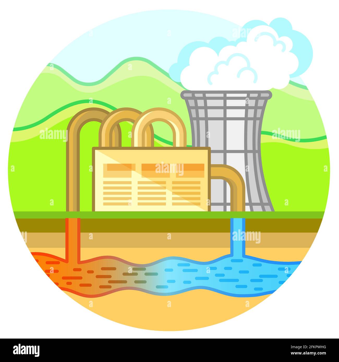Geotermal power plant. Eco Green Energy concept. Vector illustration in ...