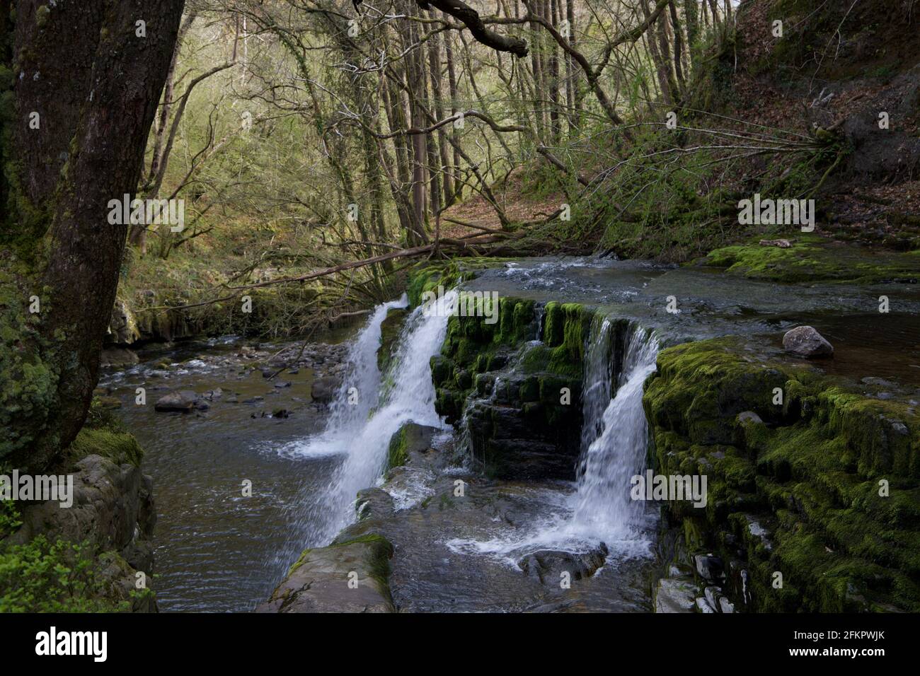 Two-Tiered Waterfall on the Four Falls Trail in Wales Stock Photo - Alamy