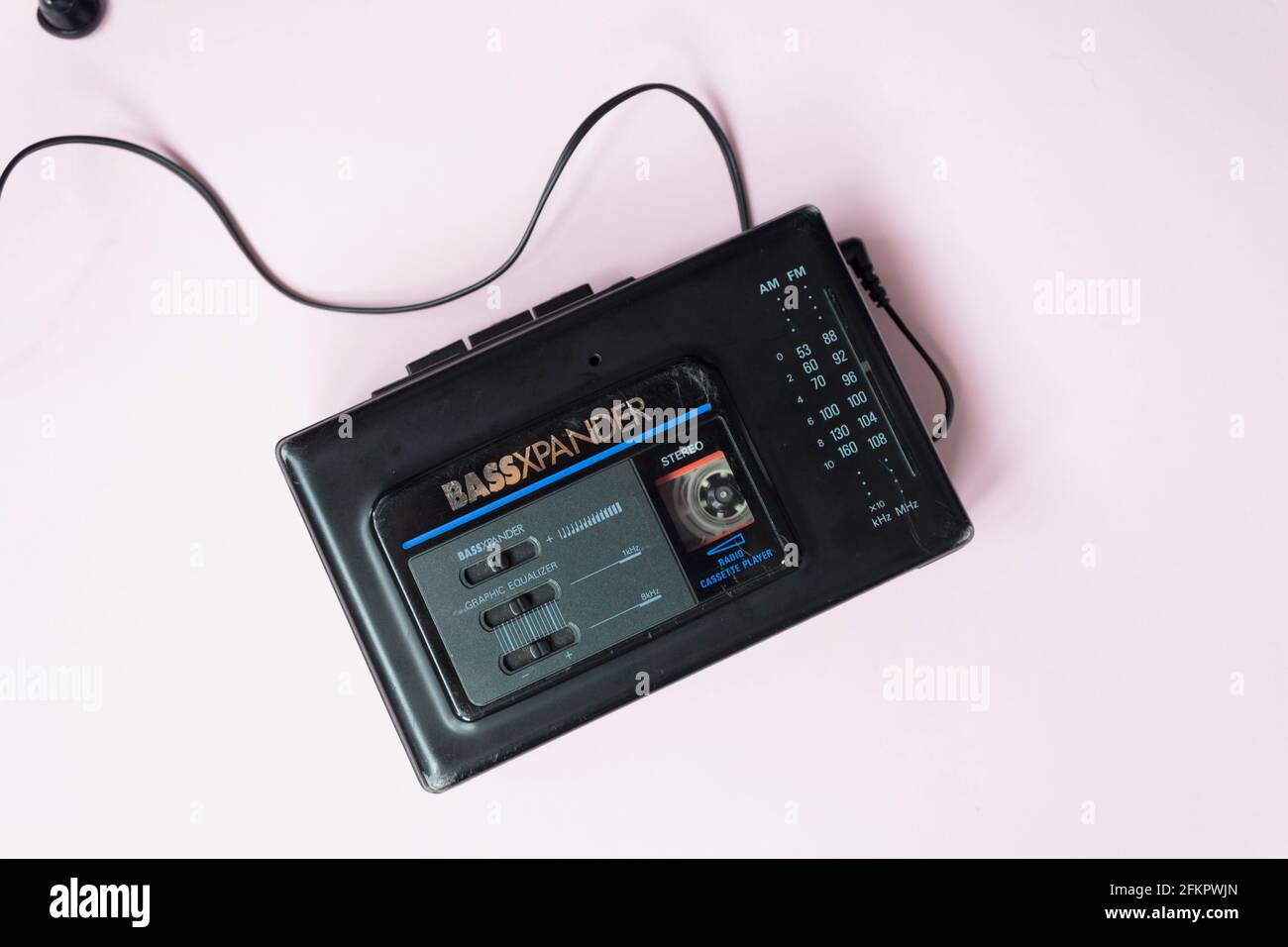 Vintage walkman on pink background Stock Photo - Alamy