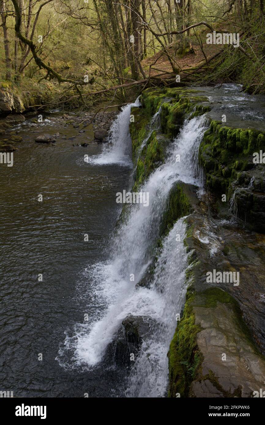 Two-Tiered Waterfall on the Four Falls Trail in Wales Stock Photo - Alamy