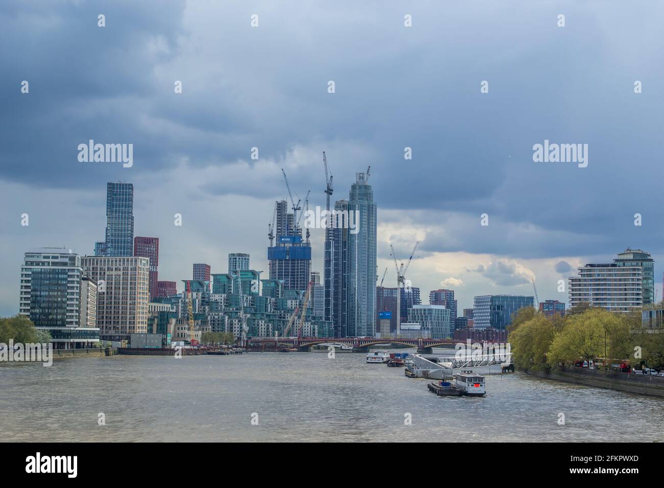 View of the river Thames and Vauxhall Bridge from Albert Embankment in ...