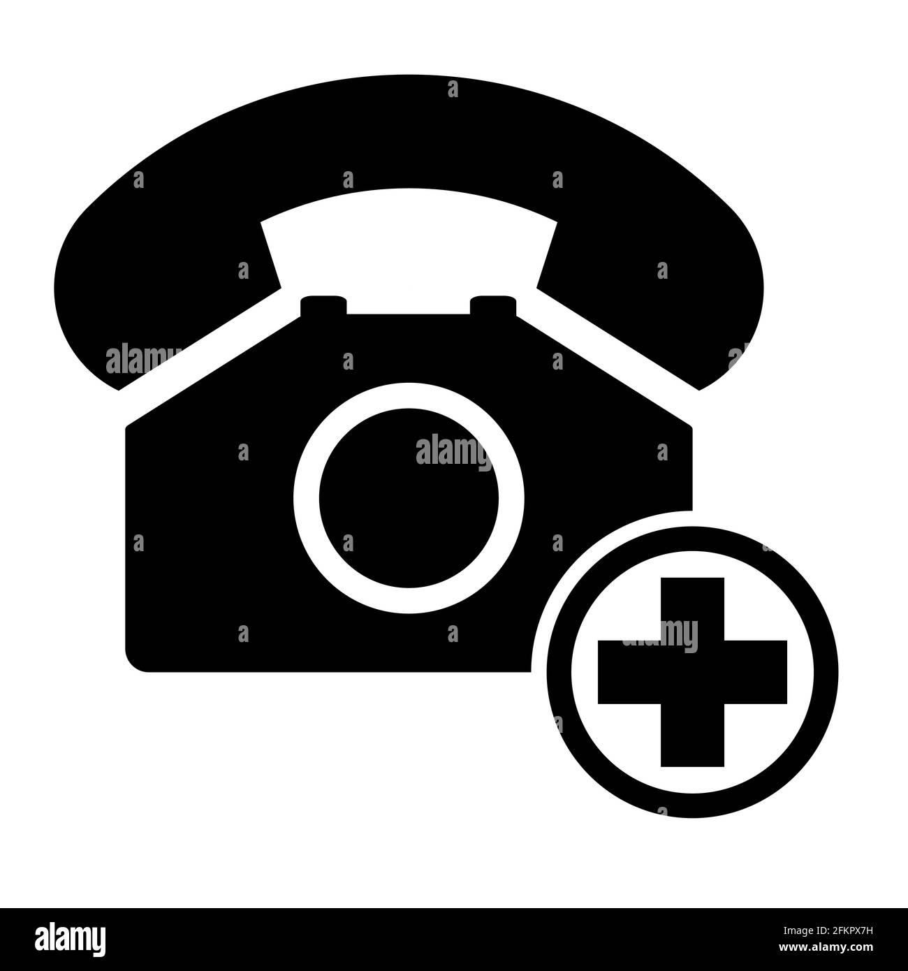 Old phone with cross flat icon isolated on white background. Hotline ...