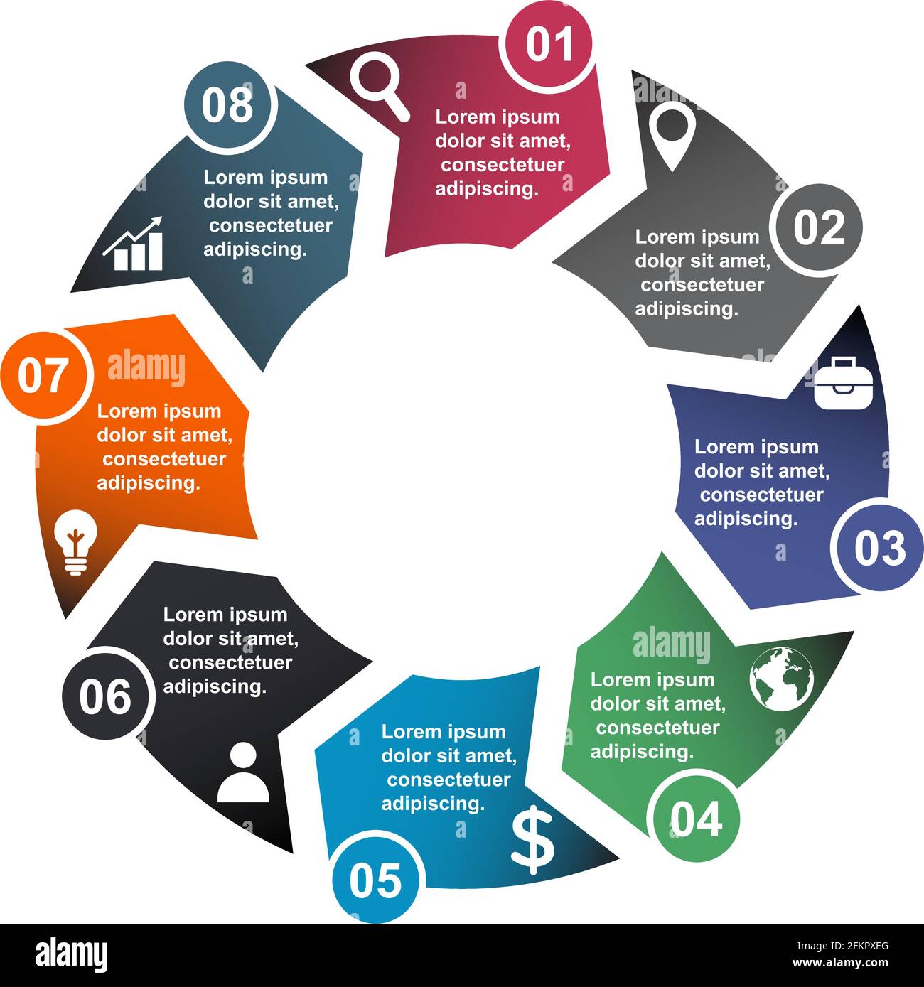 8 step vector element in eight colors with labels, infographic diagram ...