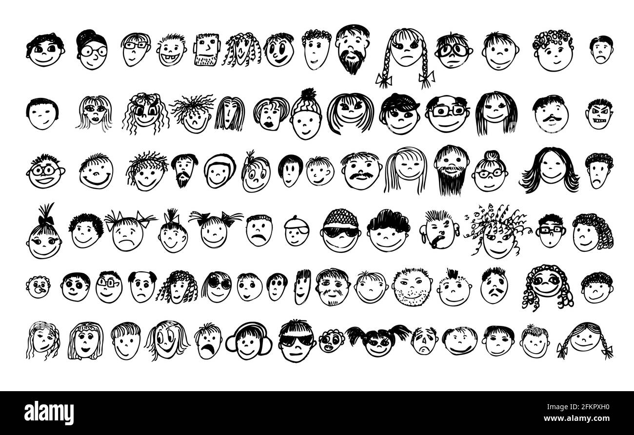 People's faces set. Drawing line. Vector illustration Stock Vector ...