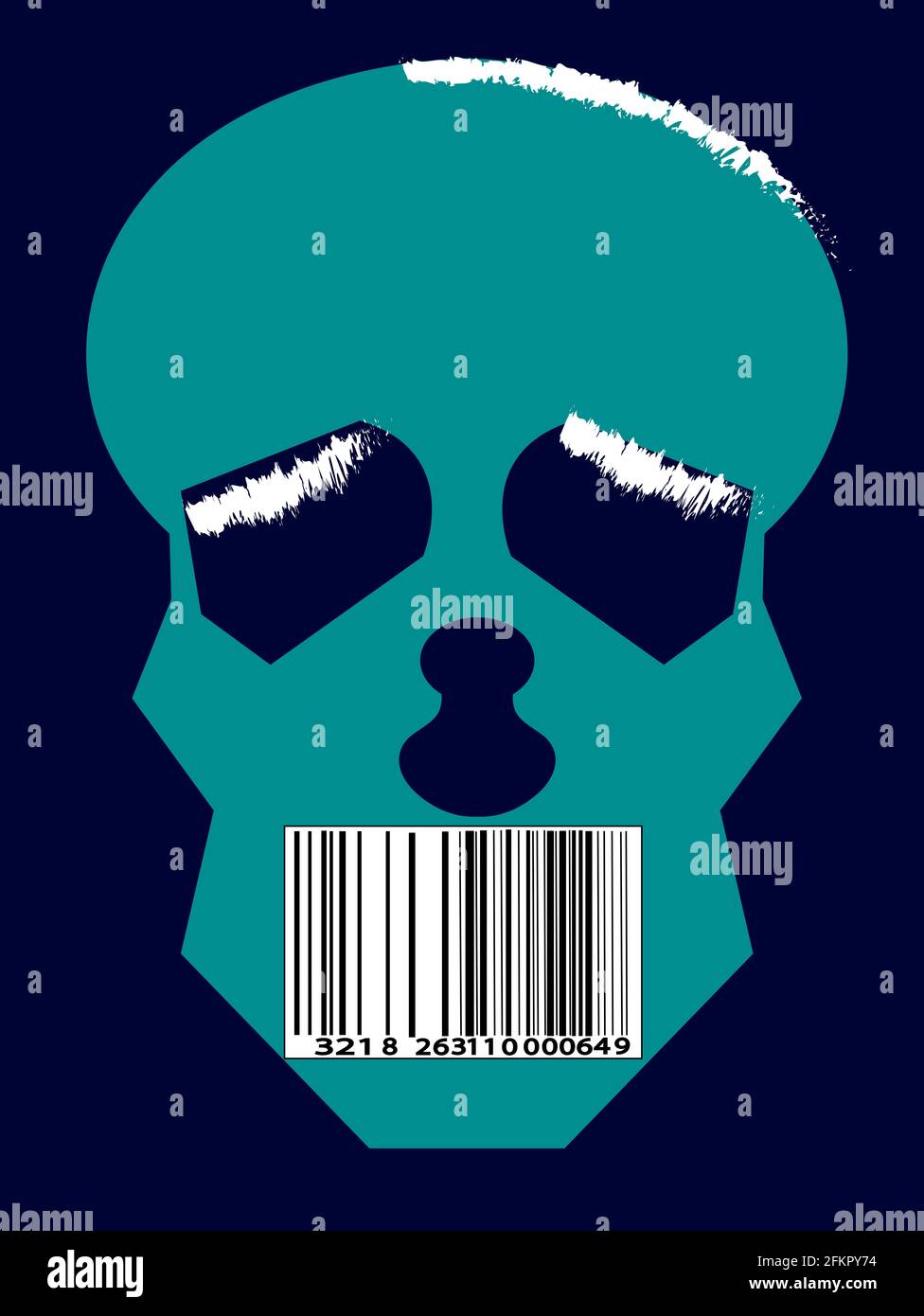 illustration of a skull with its teeth as a bar code design, isolated ...