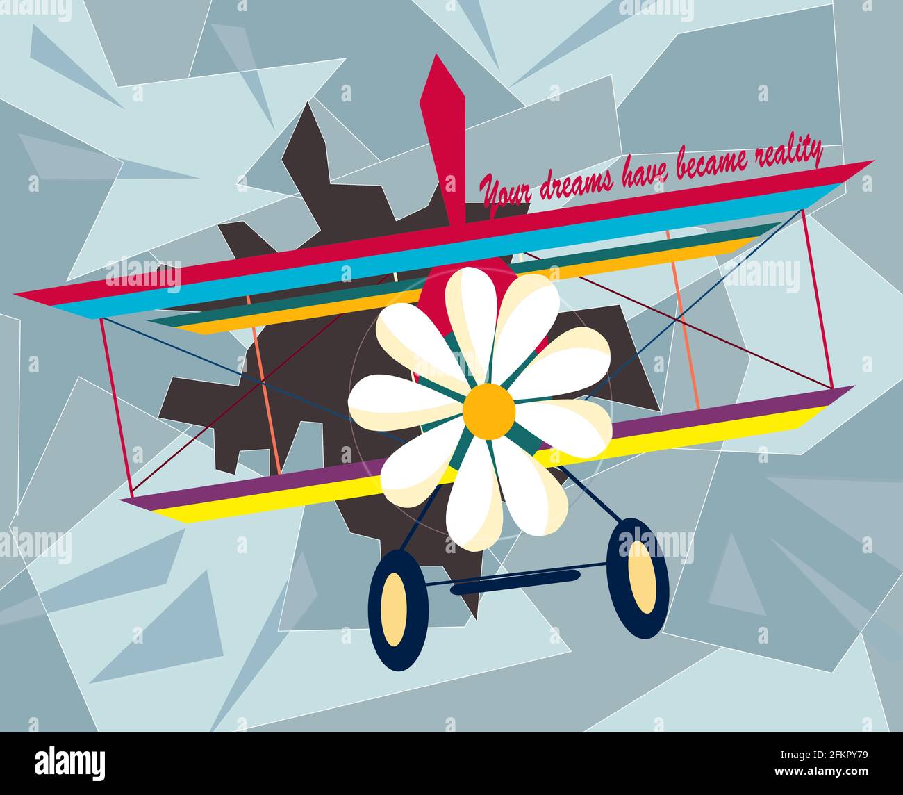 illustration of an airplane with a propeller as a daisy flower to ...