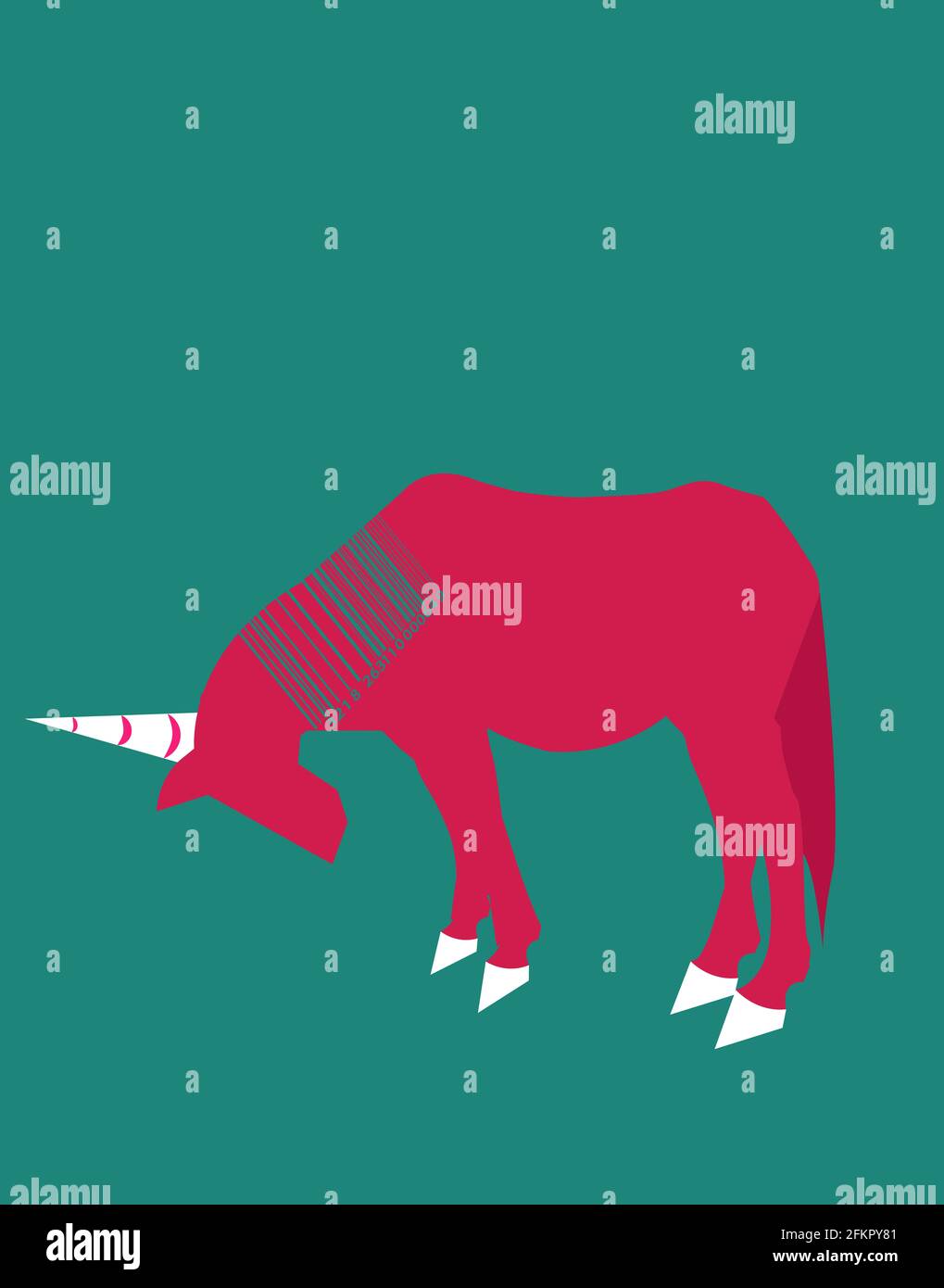 illustration of an unicorn with her hair as a bar code design, isolate ...