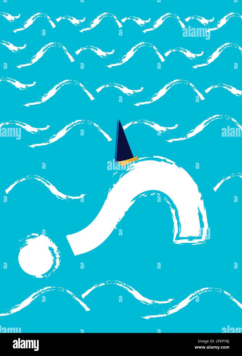illustration of a question mark as a wave and a ship on it, and blue ...