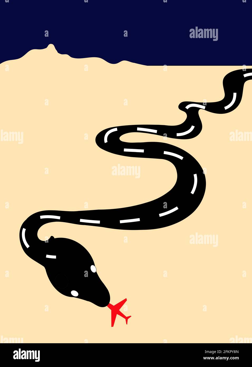 illustration of a road in the shape of a snake with its tongue as a ...