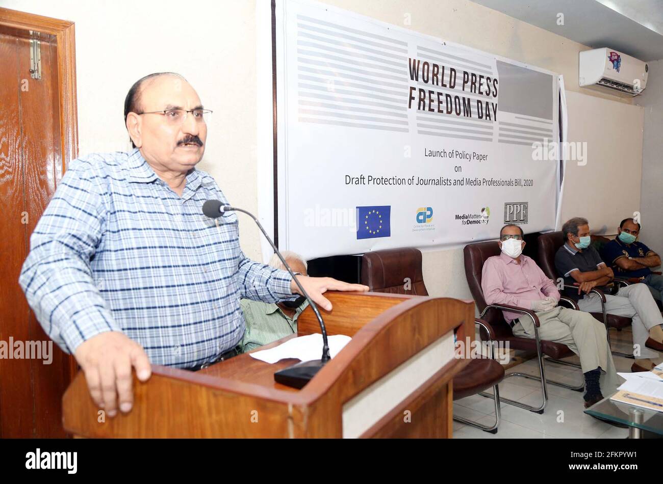 Senior Journalist, Jabbar Khattak addresses during the Launch of Policy Paper on Draft ...