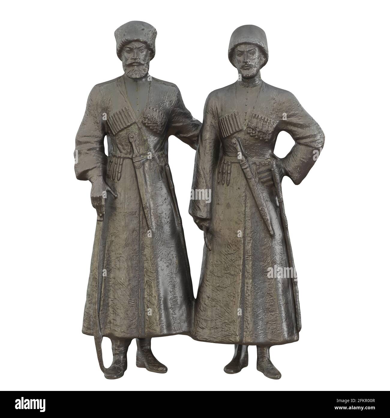 Two metallic gray figures of Cossacks in uniforms on solated background ...