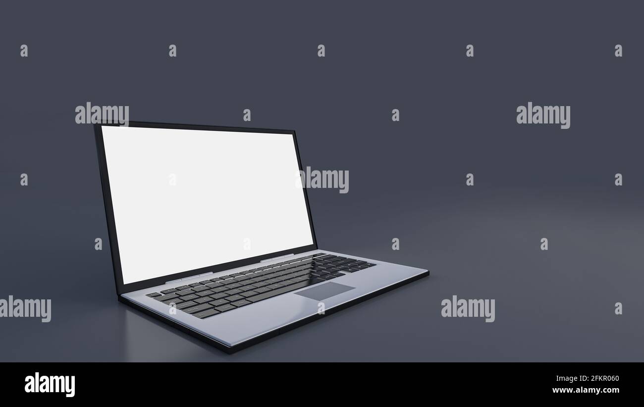 3d rendering image of laptop on dark gray background. Laptop screen ...