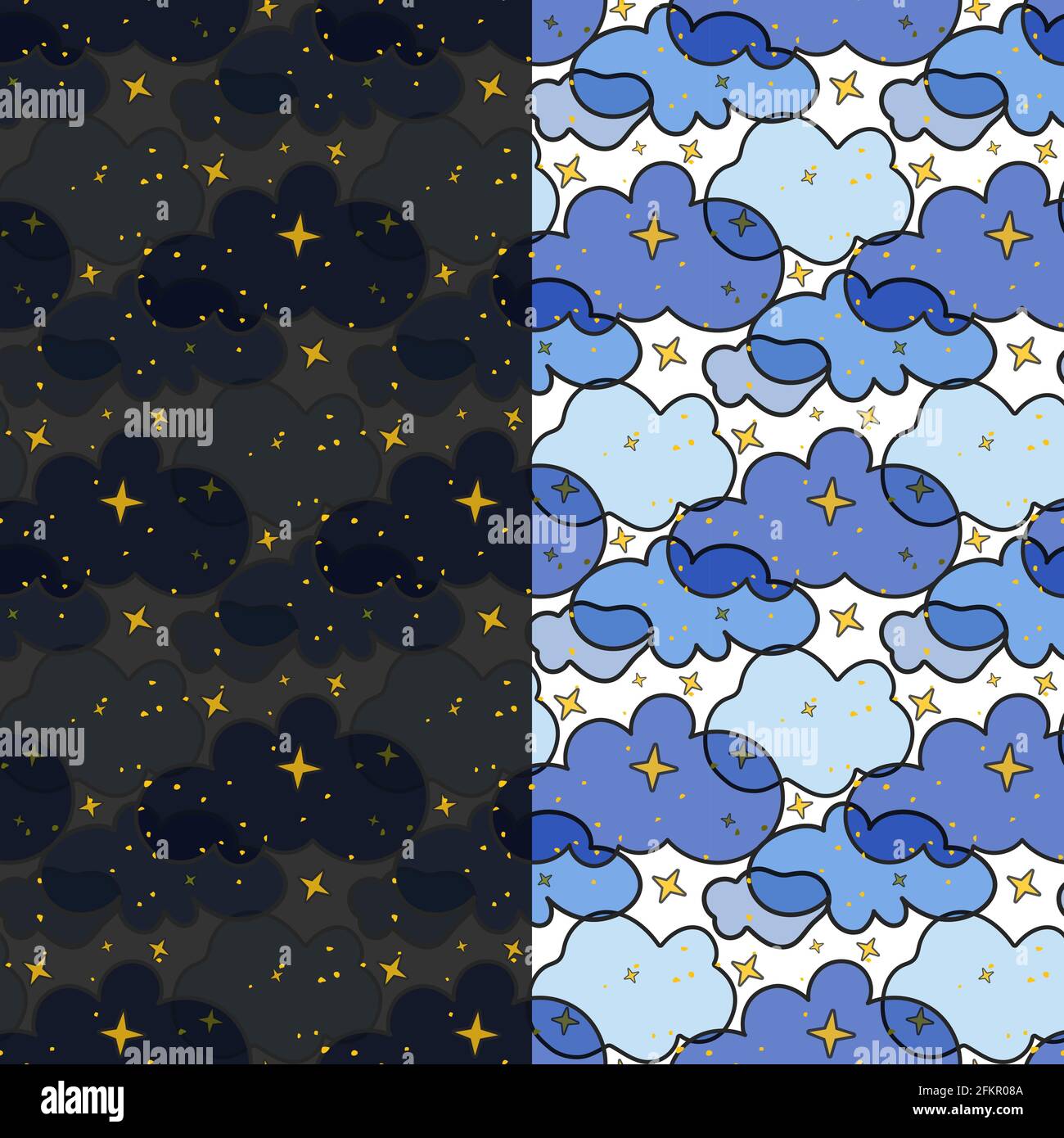 Cloudy sky seamless hand drawn pattern. Transparency effect for cloud ...