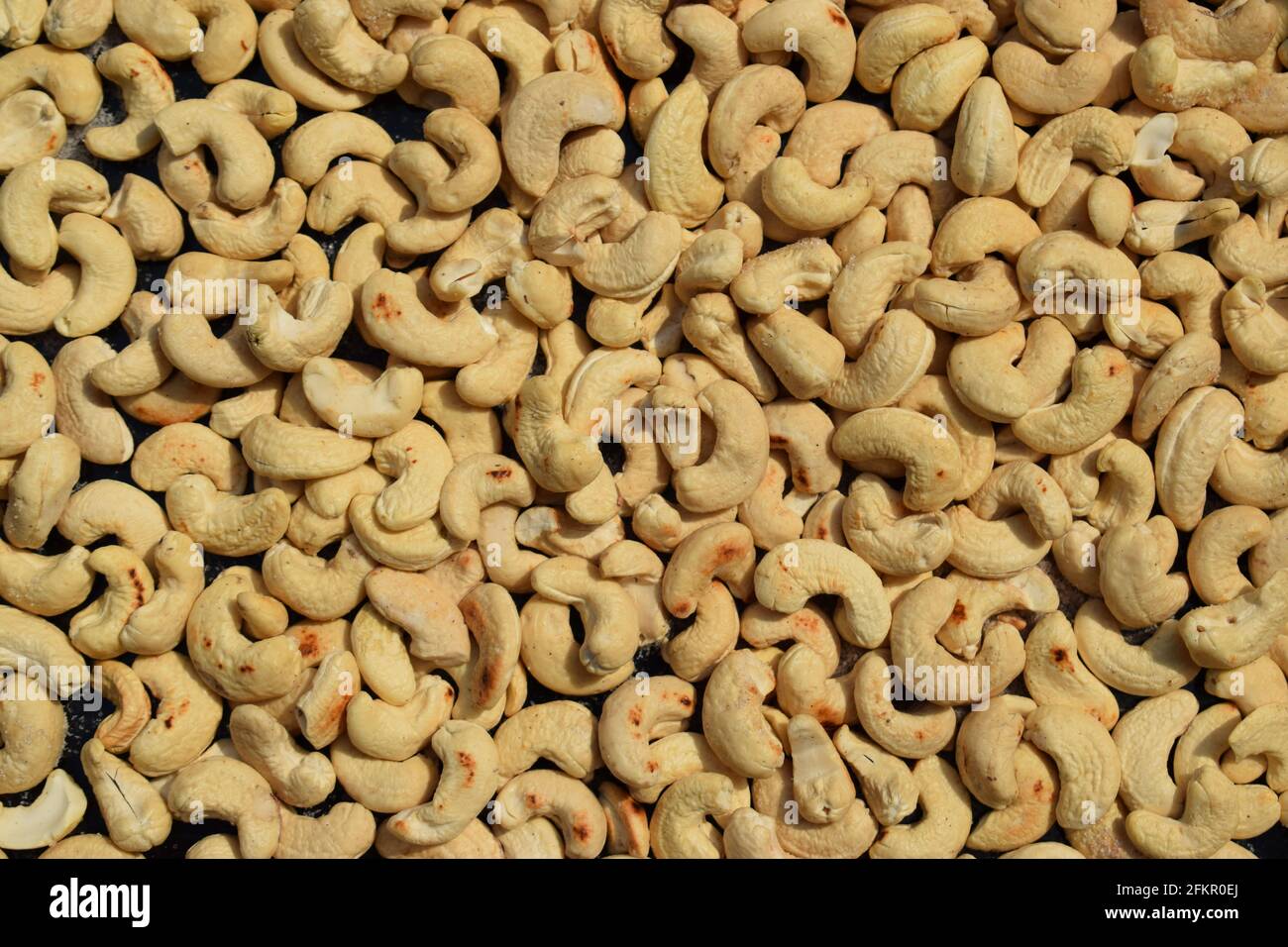 Freshly roasted cashews with salt background pattern Stock Photo - Alamy